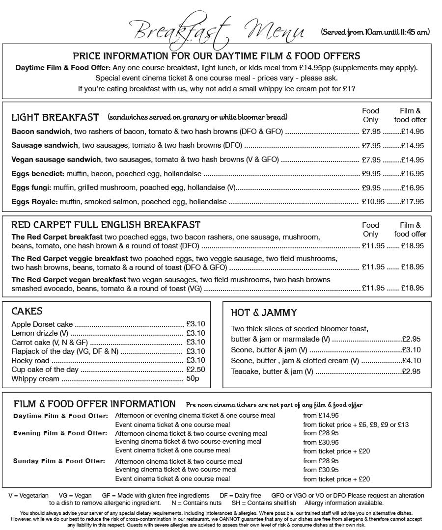 Brunch Menu | The Red Carpet Cinema & Cafe Bar