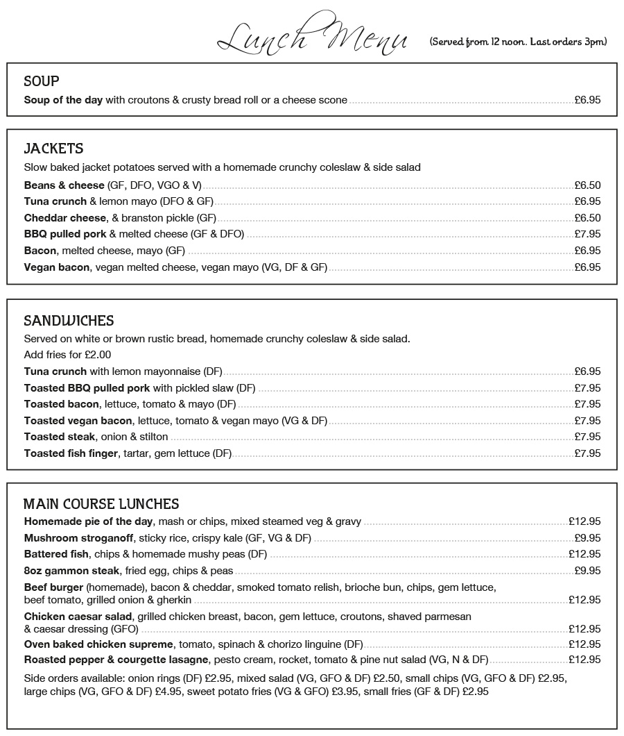 The Red Carpet Cinema and Cafe Bar - Lunch Menu